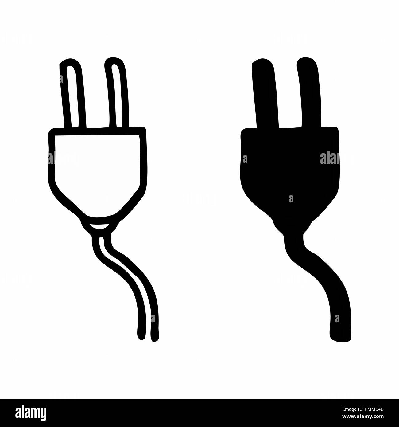 Freehand style illustration of electric plugs. Black outlines on white ...