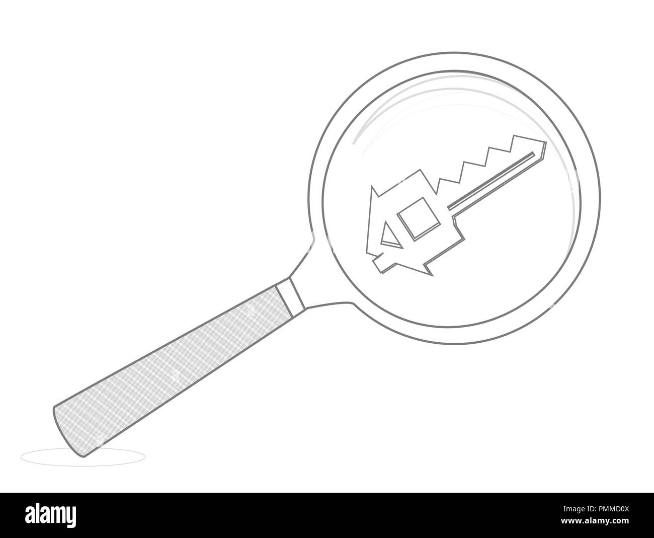 House and key with Magnifying Glass, House hunting. illustration design ...