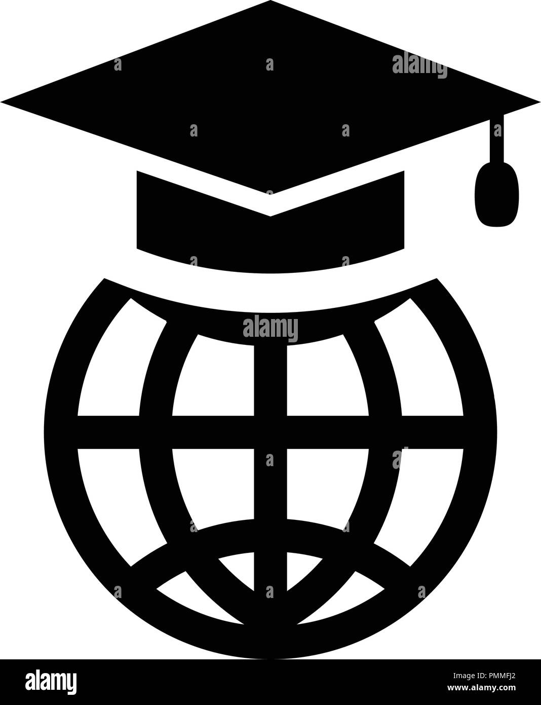 Graduation hat on top of globe - linear design icon vector black Stock ...