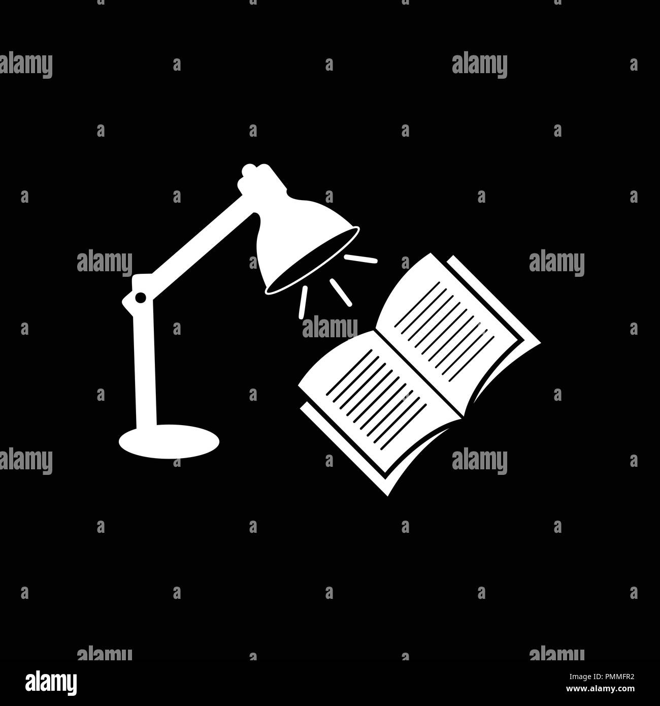 White desk lamp and an open book - Table lamp with open book icon Stock ...