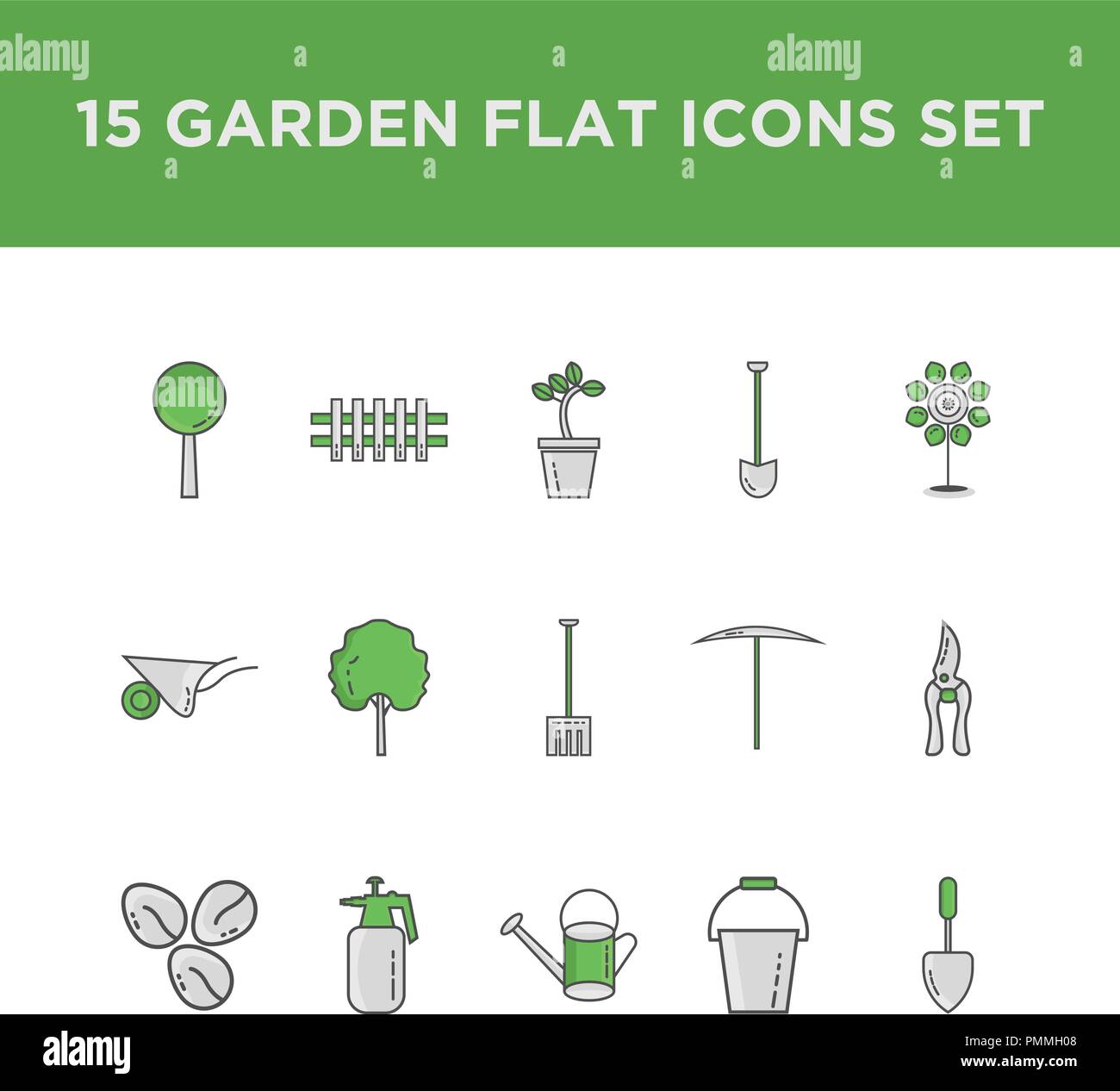 Flat stylish icons for the gardening concept - garden flat icons set ...