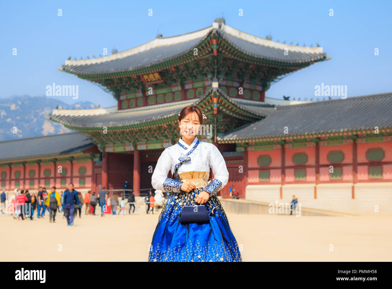 Beautiful Korean Woman Dressed Hanbok Korean Traditional Dress In