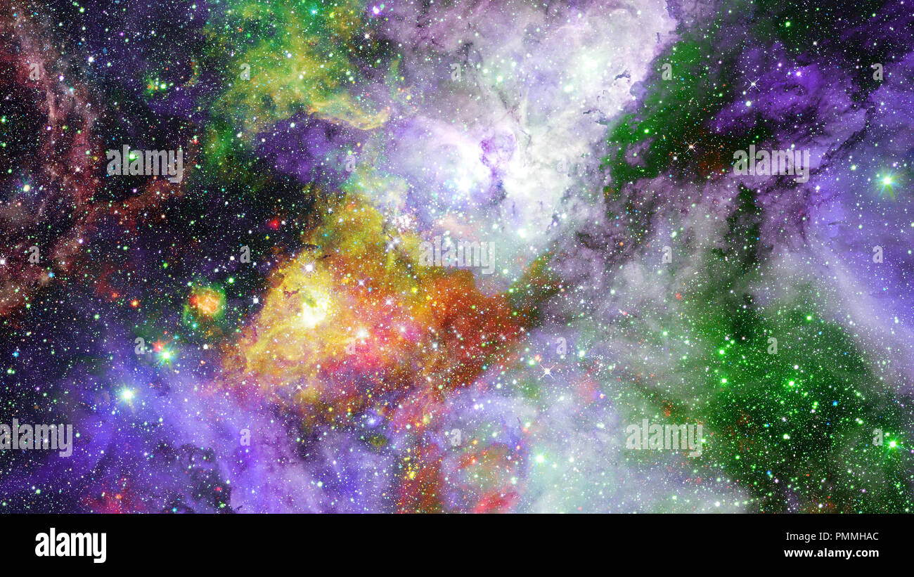 Abstract bright colorful universe. Nebula night starry sky in rainbow ...
