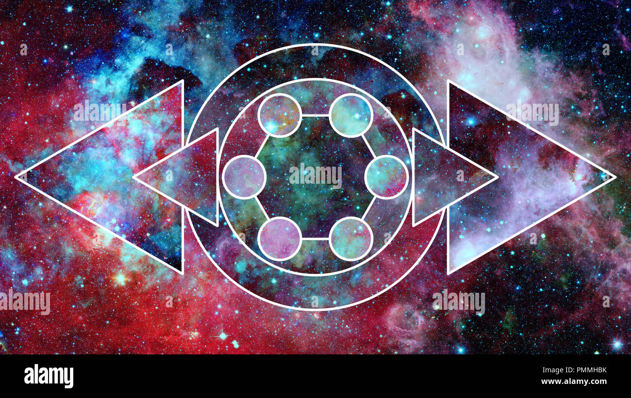 Universe, nebula, galaxy and the sacred geometry collage. Abstract ...