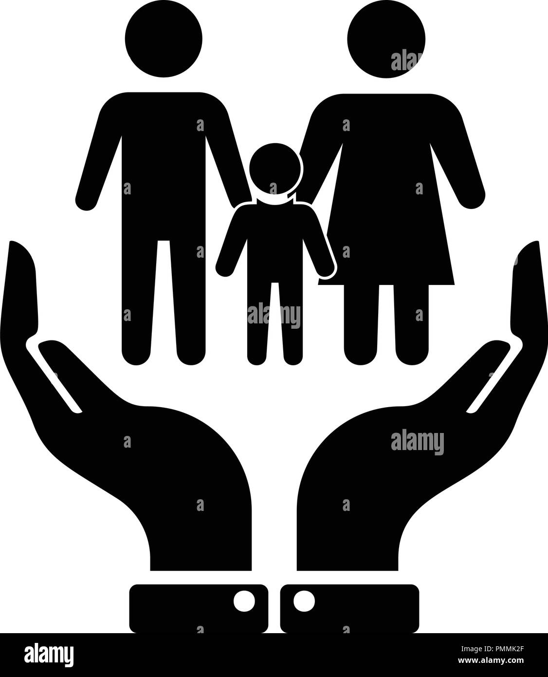 Family life insurance sign icon - Hands protect human - Vector black ...