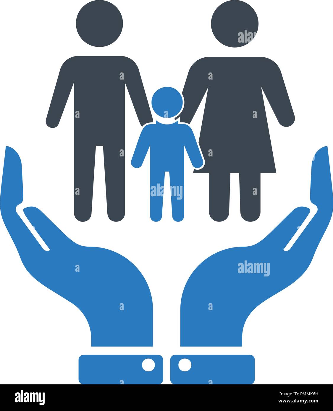 Family life insurance sign icon - Hands protect human - Vector blue ...