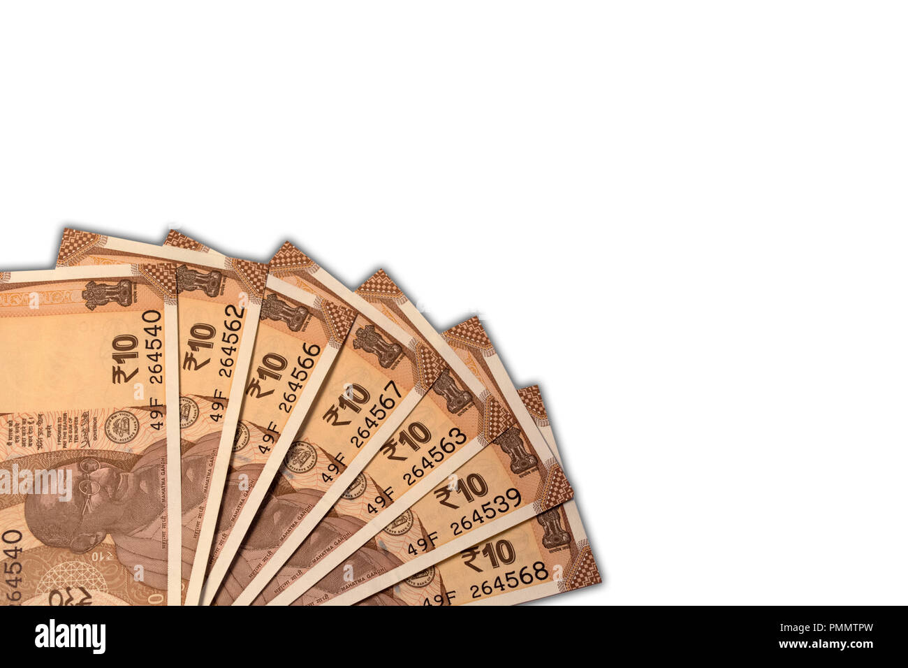 New Indian 10 rupee notes on white isolated background Stock Photo - Alamy