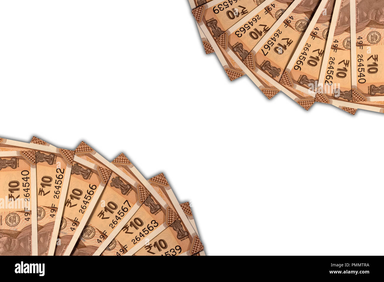 New Indian 10 rupee notes on white isolated background Stock Photo - Alamy