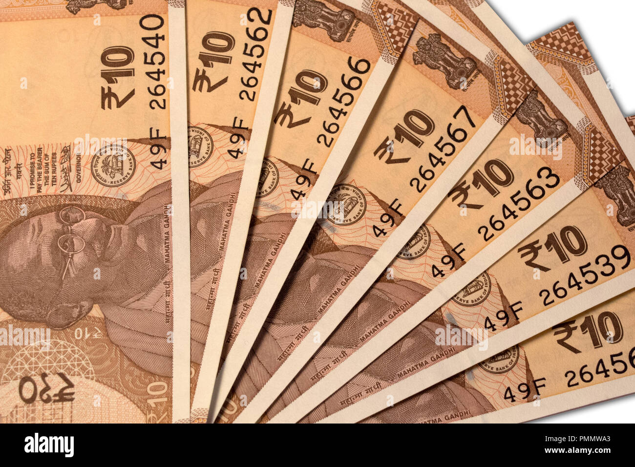 New Indian 10 rupee notes on white isolated background Stock Photo - Alamy