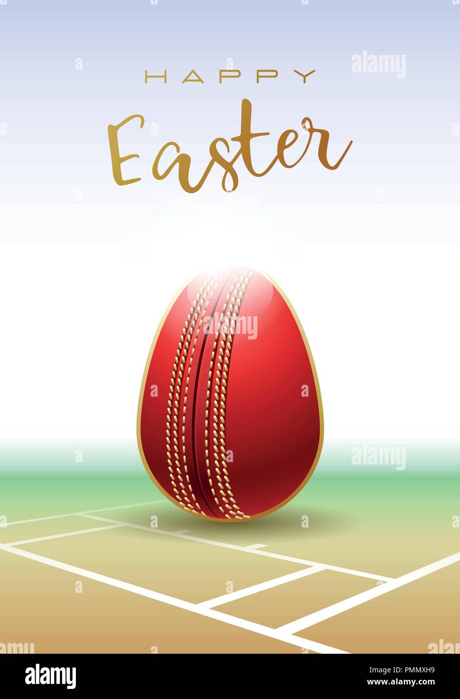 Happy Easter. Sports greeting card. Realistic Cricket ball in the shape ...