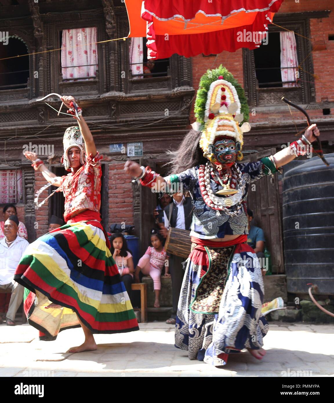 Kathmandu, Nepal. 18th Sep, 2018. Nepalese traditional masked dancers ...