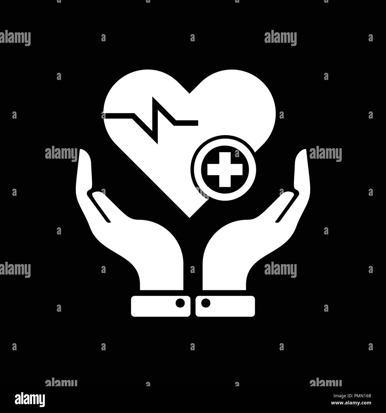 Hands holding heart - health insurance icon vector white Stock Vector ...