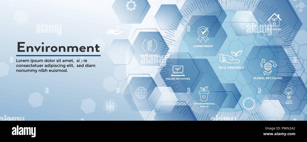 Environmental issues header web banner w recycling, etc icon set Stock ...