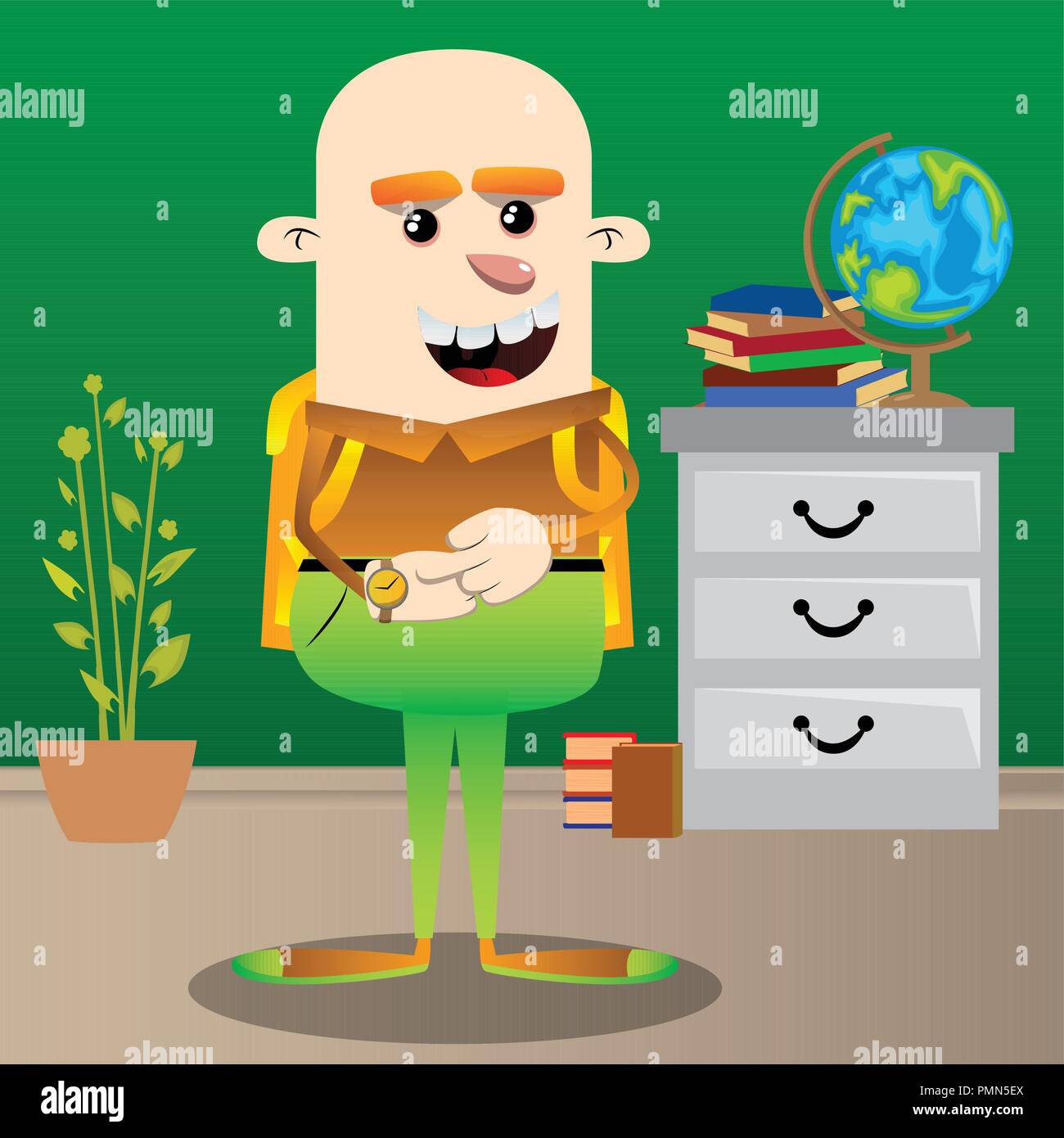 Schoolboy checking his watch. Vector cartoon character illustration ...