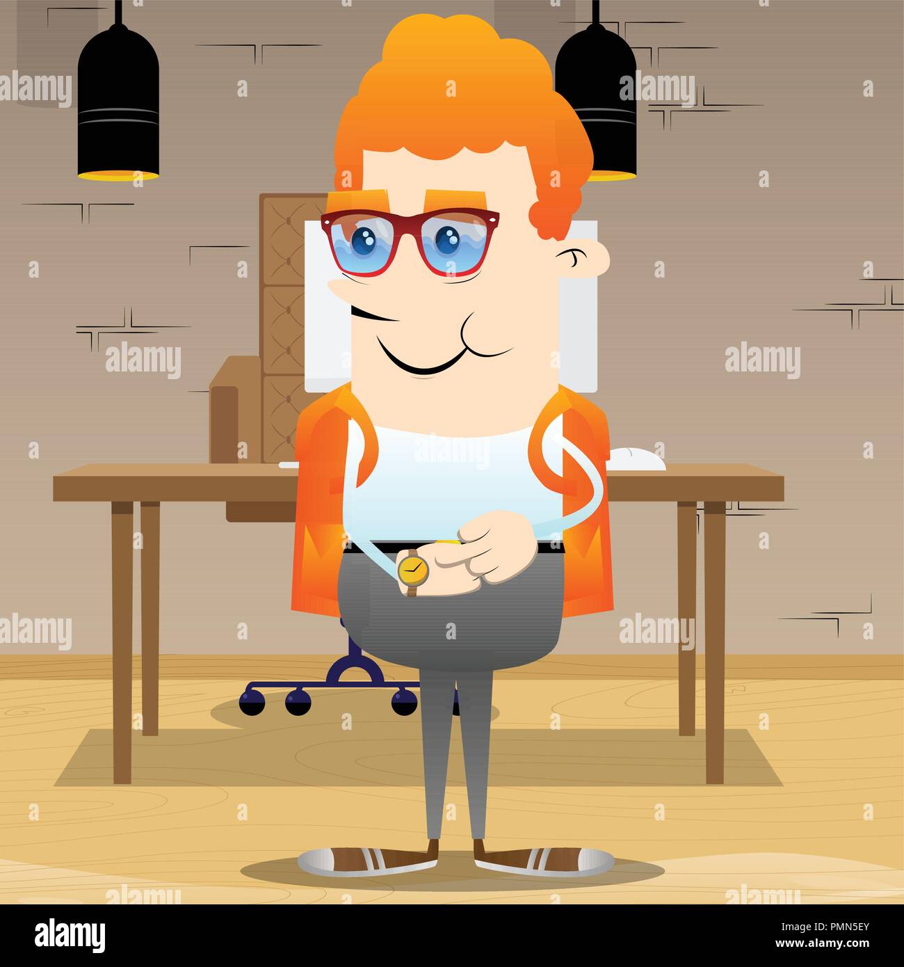 Schoolboy checking his watch. Vector cartoon character illustration ...
