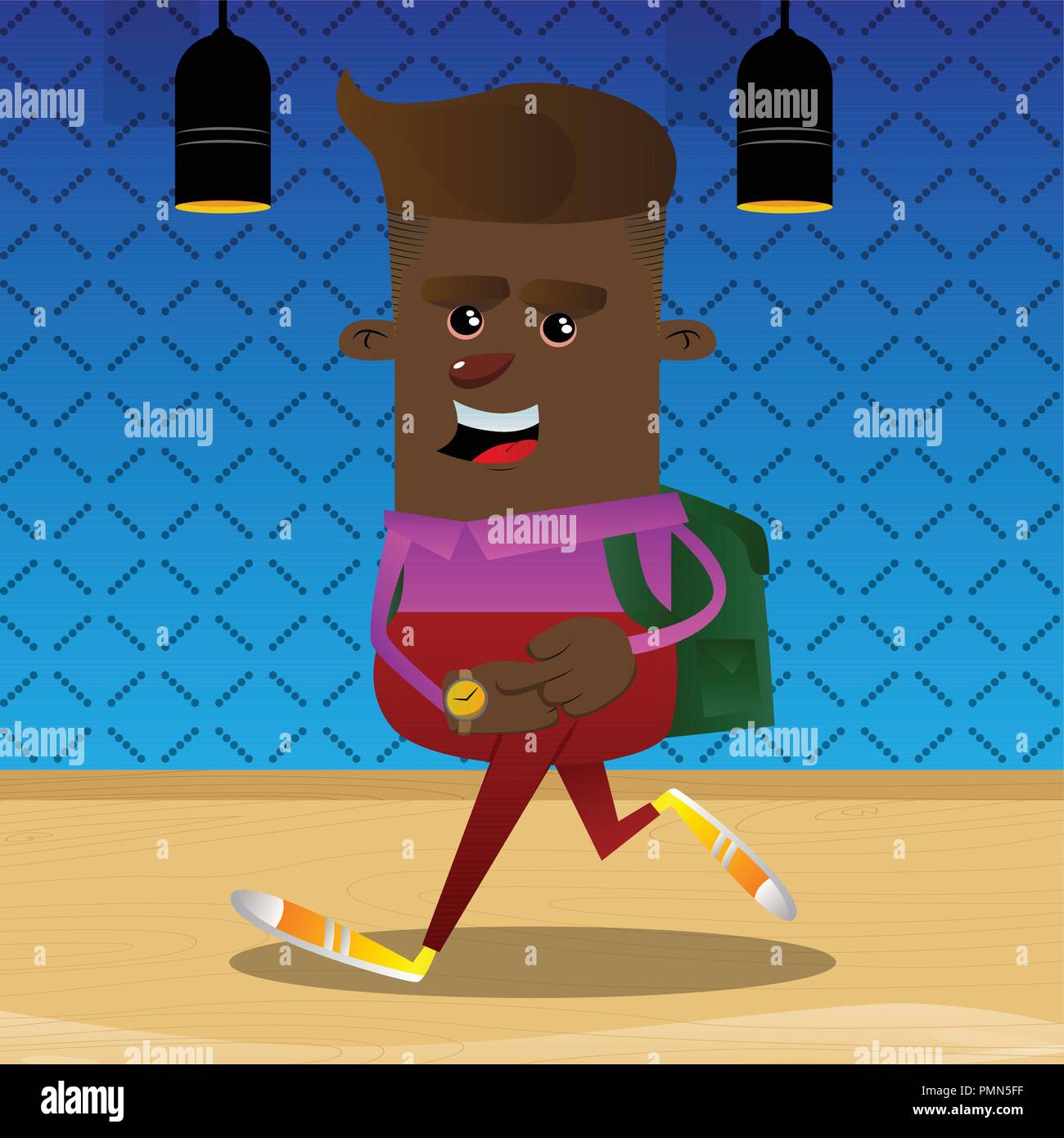 Schoolboy checking his watch. Vector cartoon character illustration ...