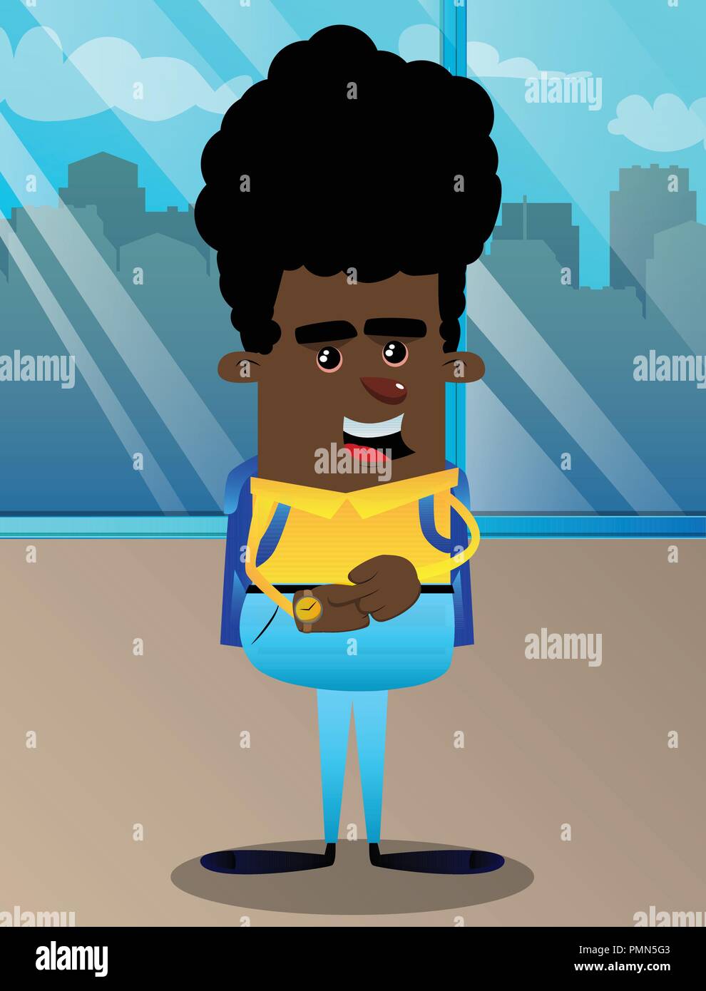 Schoolboy checking his watch. Vector cartoon character illustration ...