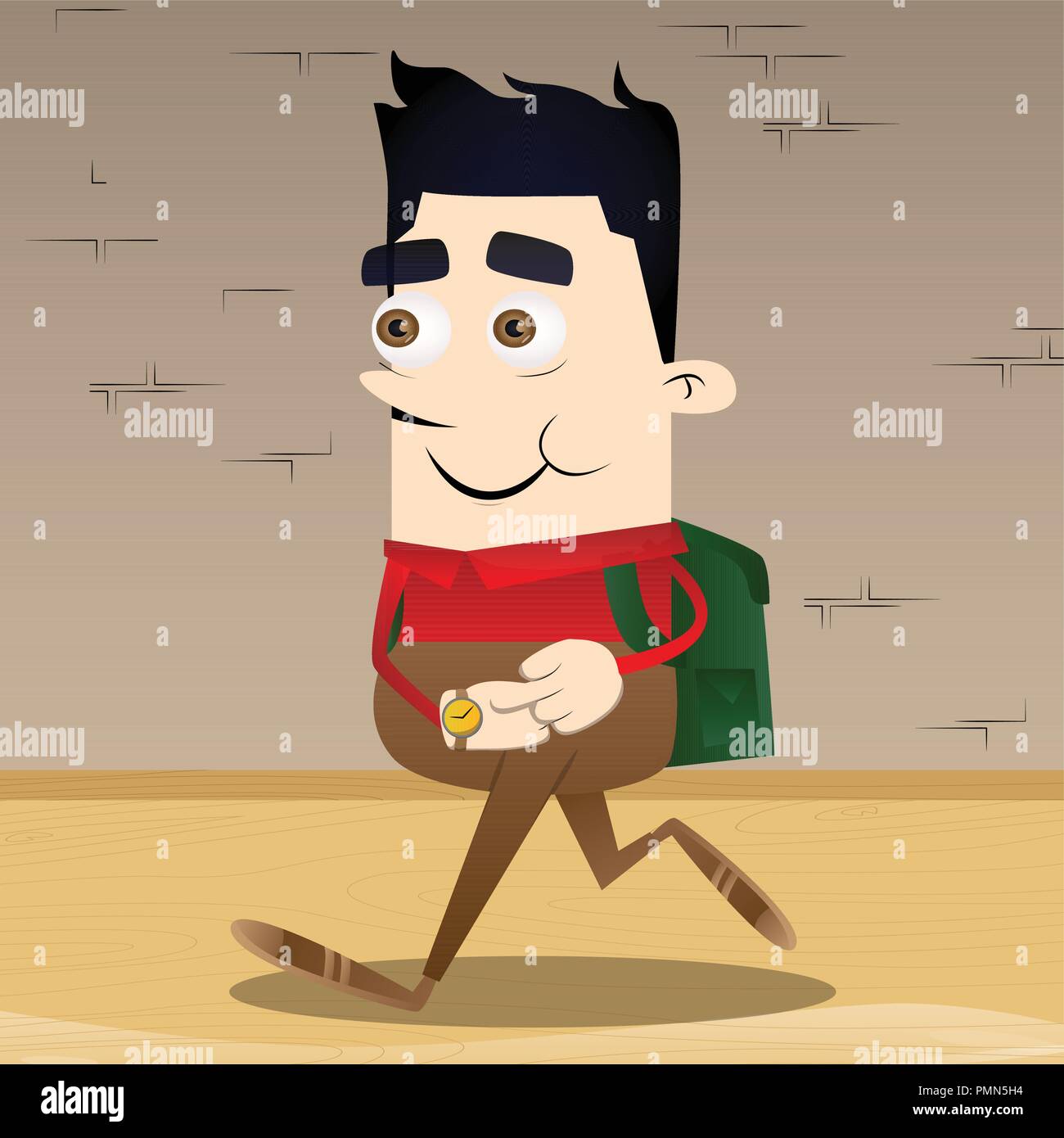 Schoolboy checking his watch. Vector cartoon character illustration ...