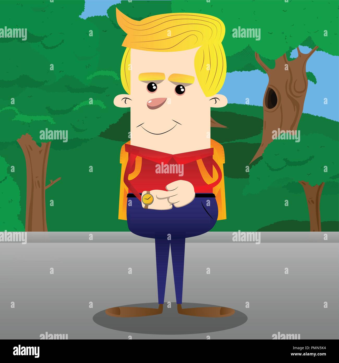 Schoolboy checking his watch. Vector cartoon character illustration ...