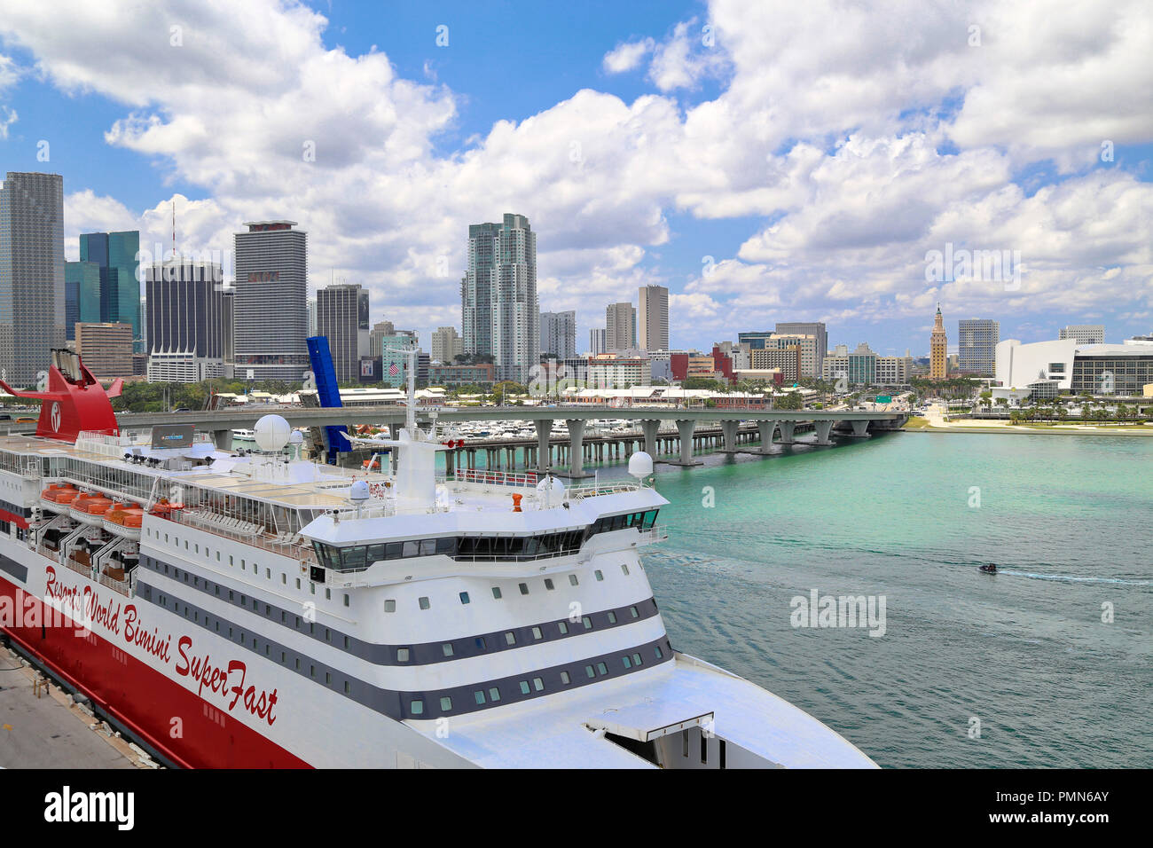 Miami, Florida, USA-20 May, 2017: Scenic Miami harbor on a bright sunny ...