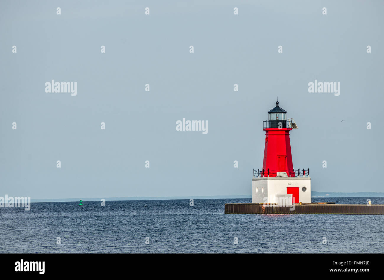 Red and Black Menominee Pierhead Lighthouse on Lake Michigan Stock ...