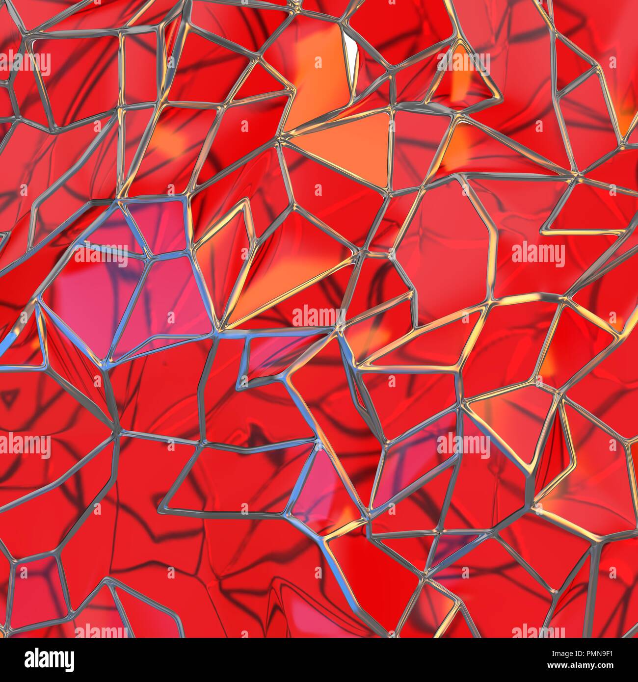 Abstract 3d rendering of chaotic red glass windows landscape structure ...