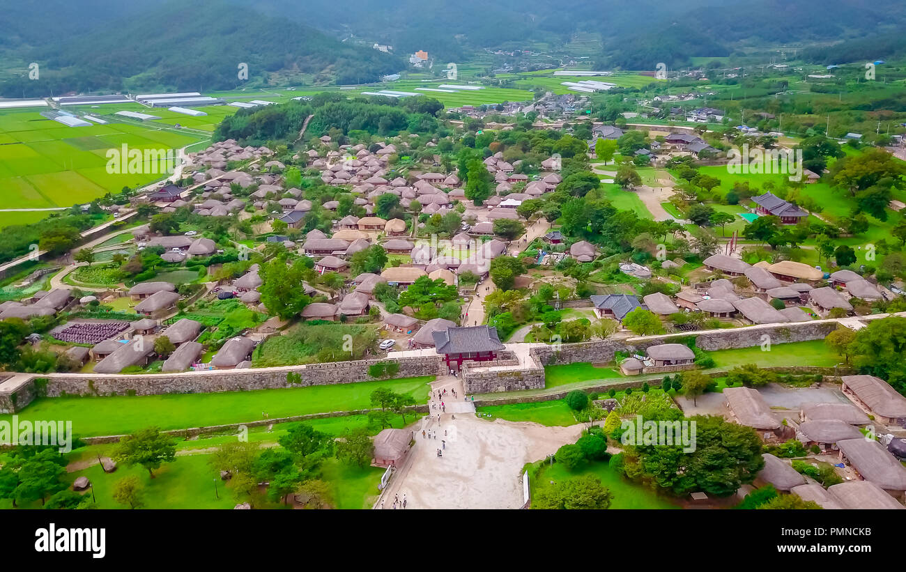 Aerial view of korean traditional folk village in Suncheon city of ...