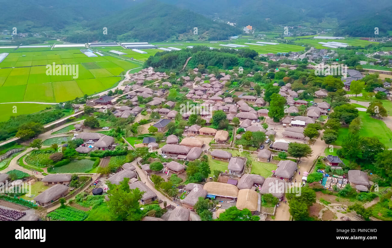 Aerial view of korean traditional folk village in Suncheon city of ...