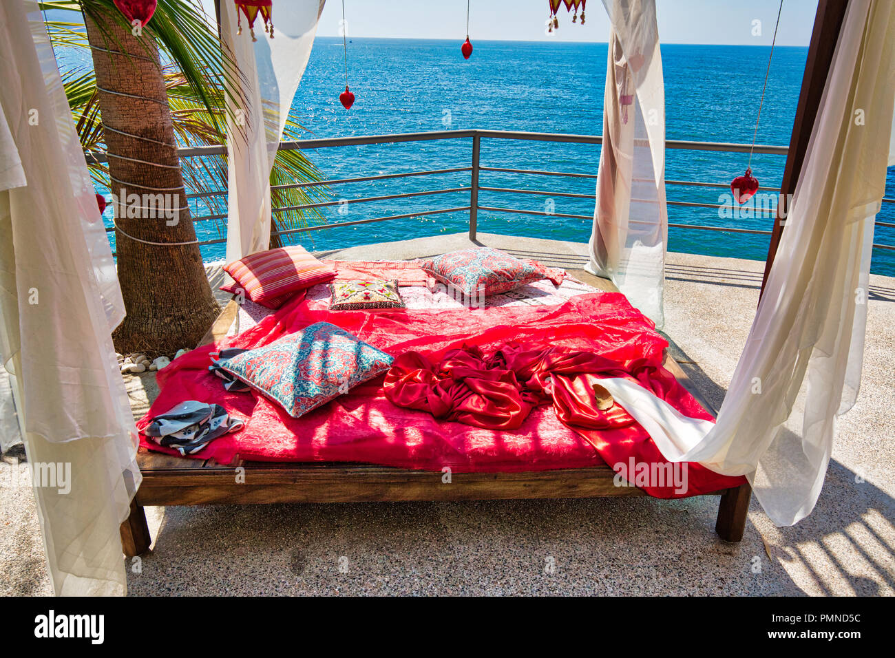 Upscale vacation in Puerto Vallarta, scenic view from a beach veranda ...