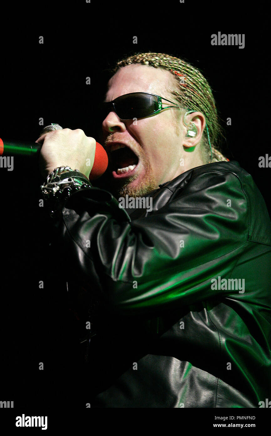 Axl Rose with Guns N Roses performs on the opening night of their tour ...