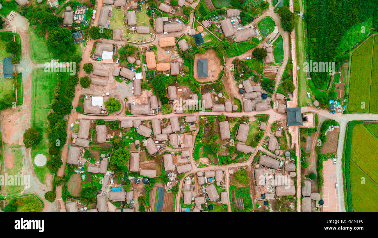 Aerial view of korean traditional folk village in Suncheon city of ...