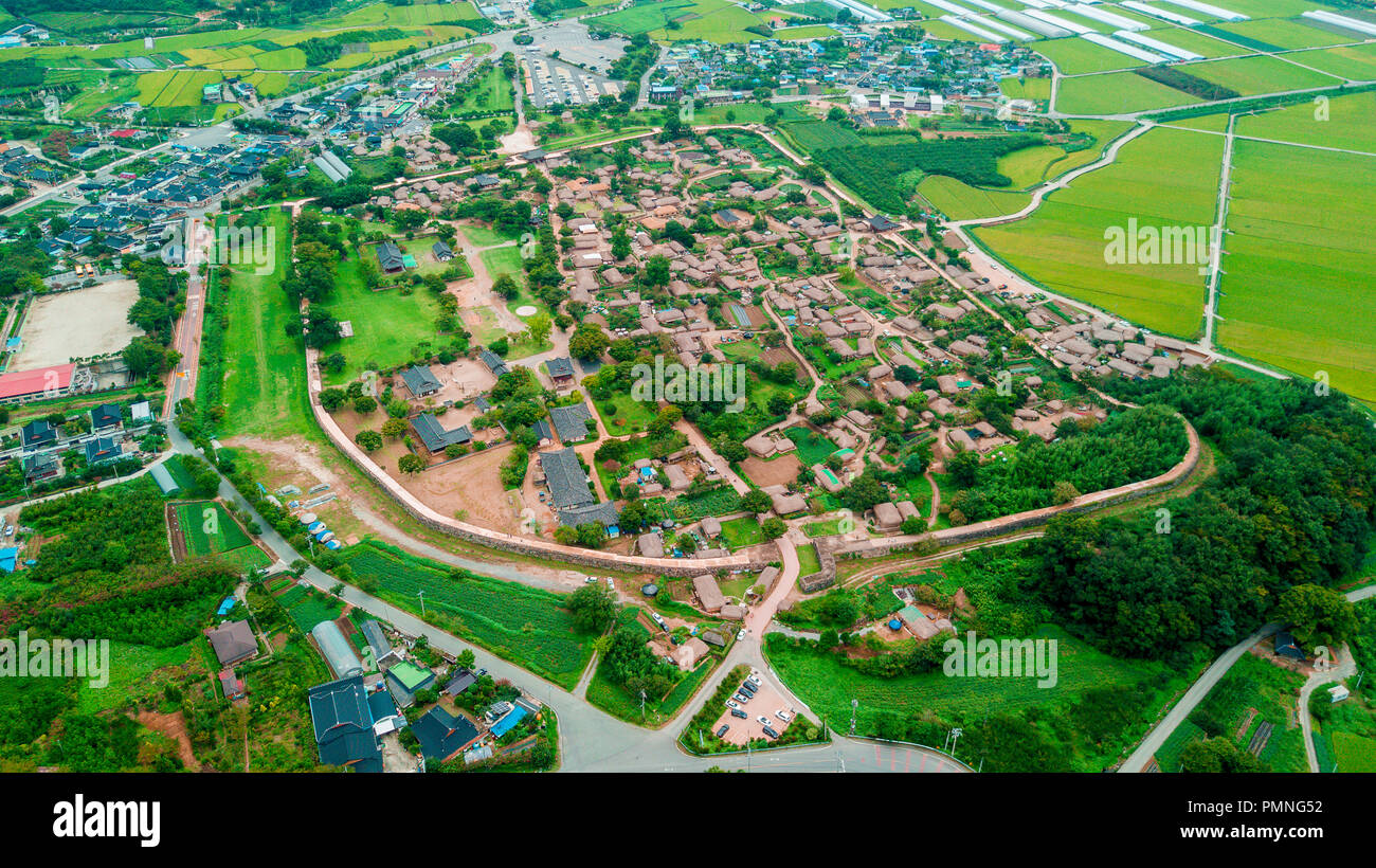 Aerial view of korean traditional folk village in Suncheon city of ...