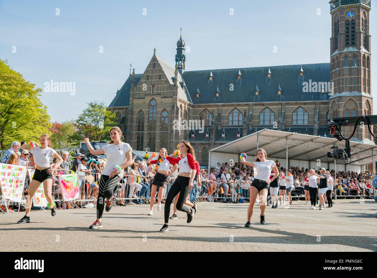 Netherlands, APR 21: Boys and girls dancing in the beautiful and ...