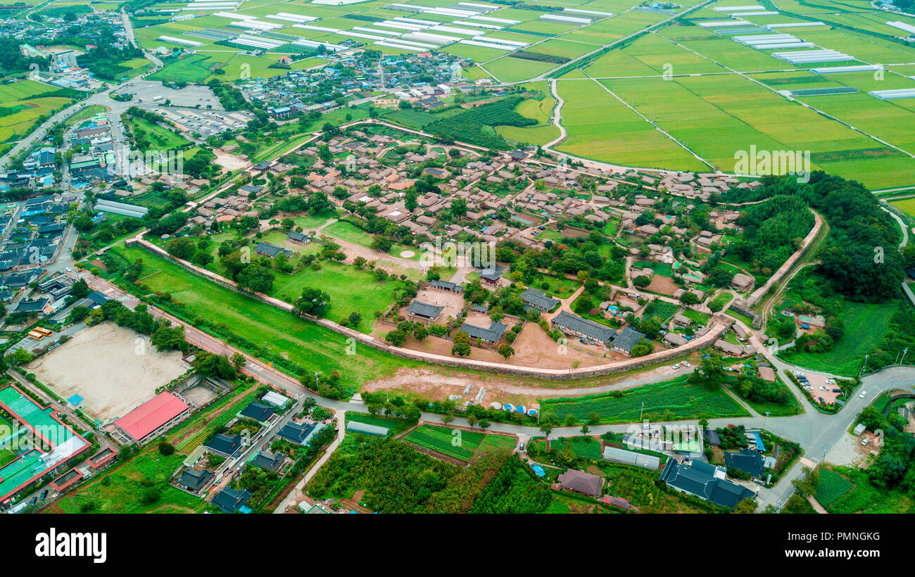 Aerial view of korean traditional folk village in Suncheon city of ...