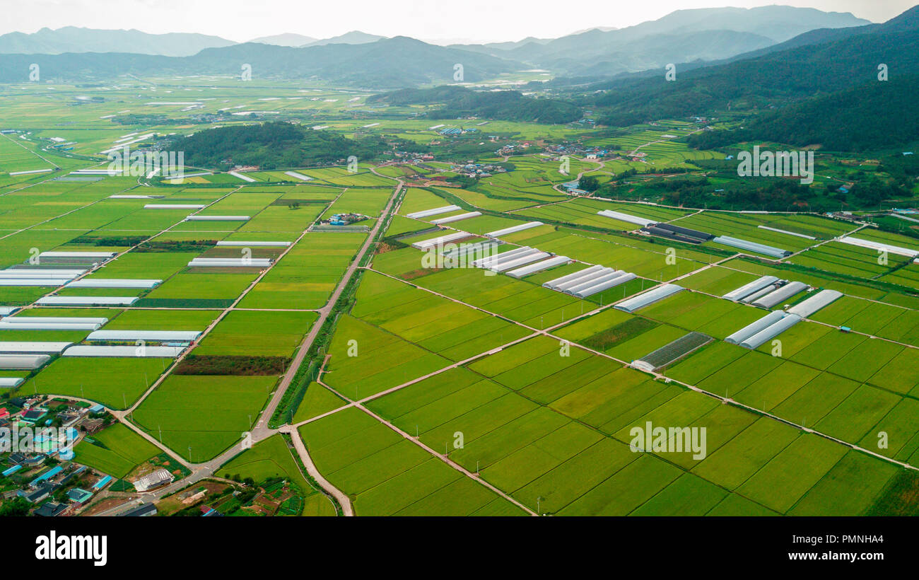 Aerial view of korean traditional folk village in Suncheon city of ...