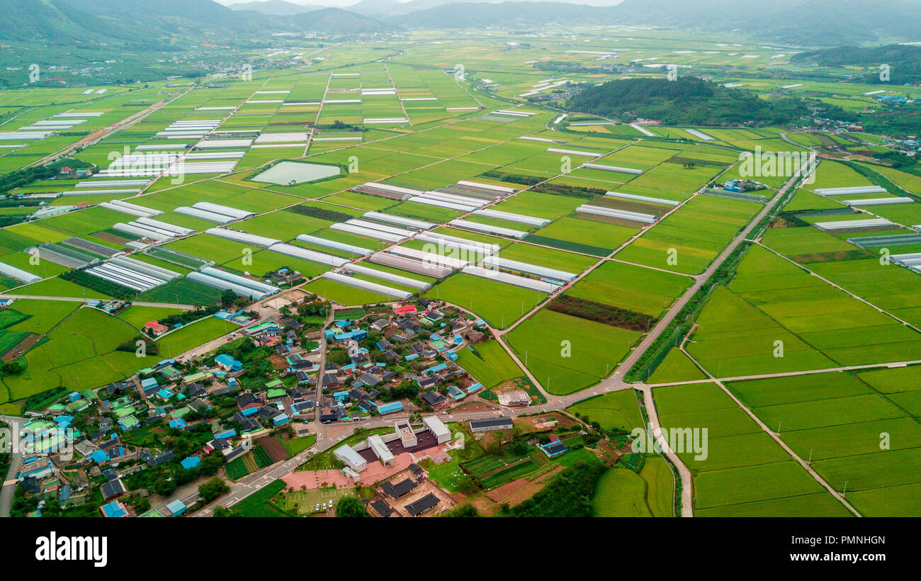 Aerial view of korean traditional folk village in Suncheon city of ...