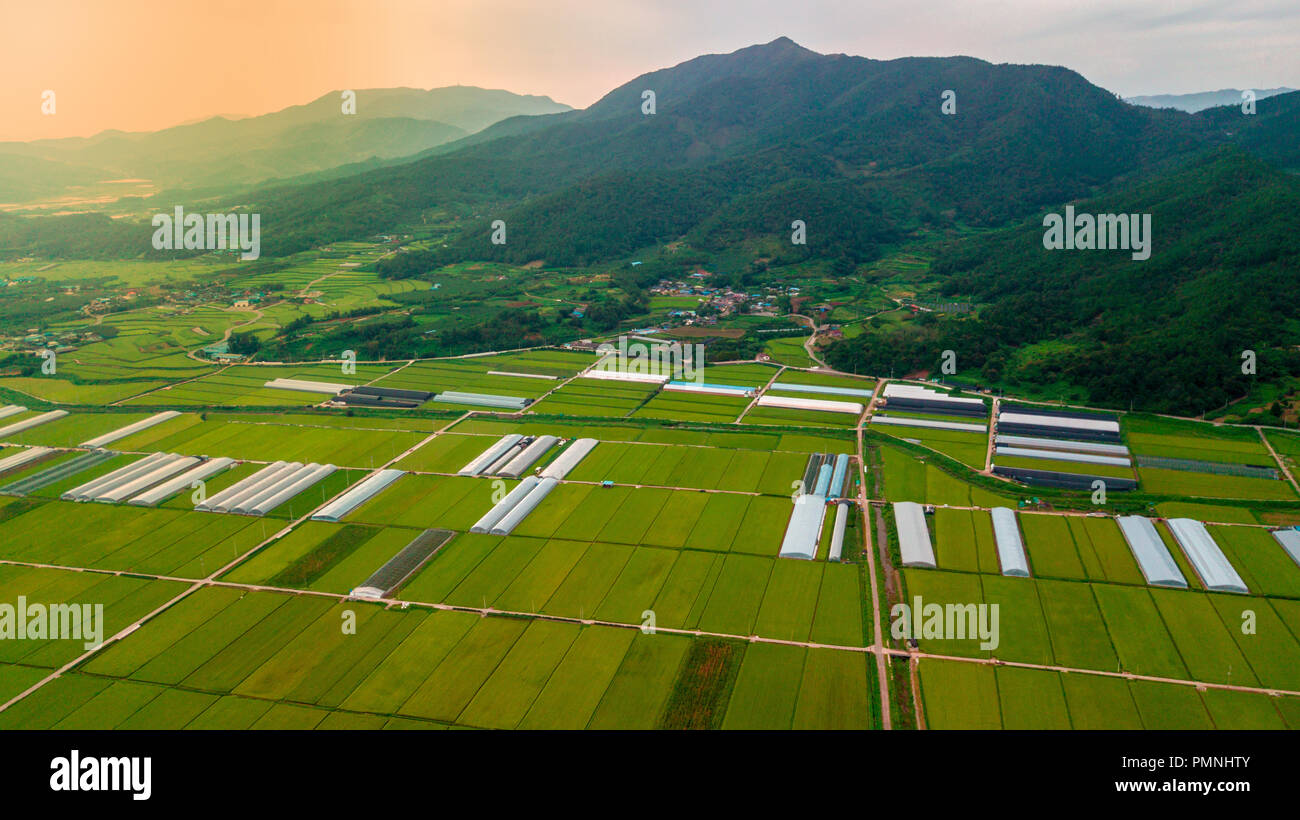 Aerial view of korean traditional folk village in Suncheon city of ...