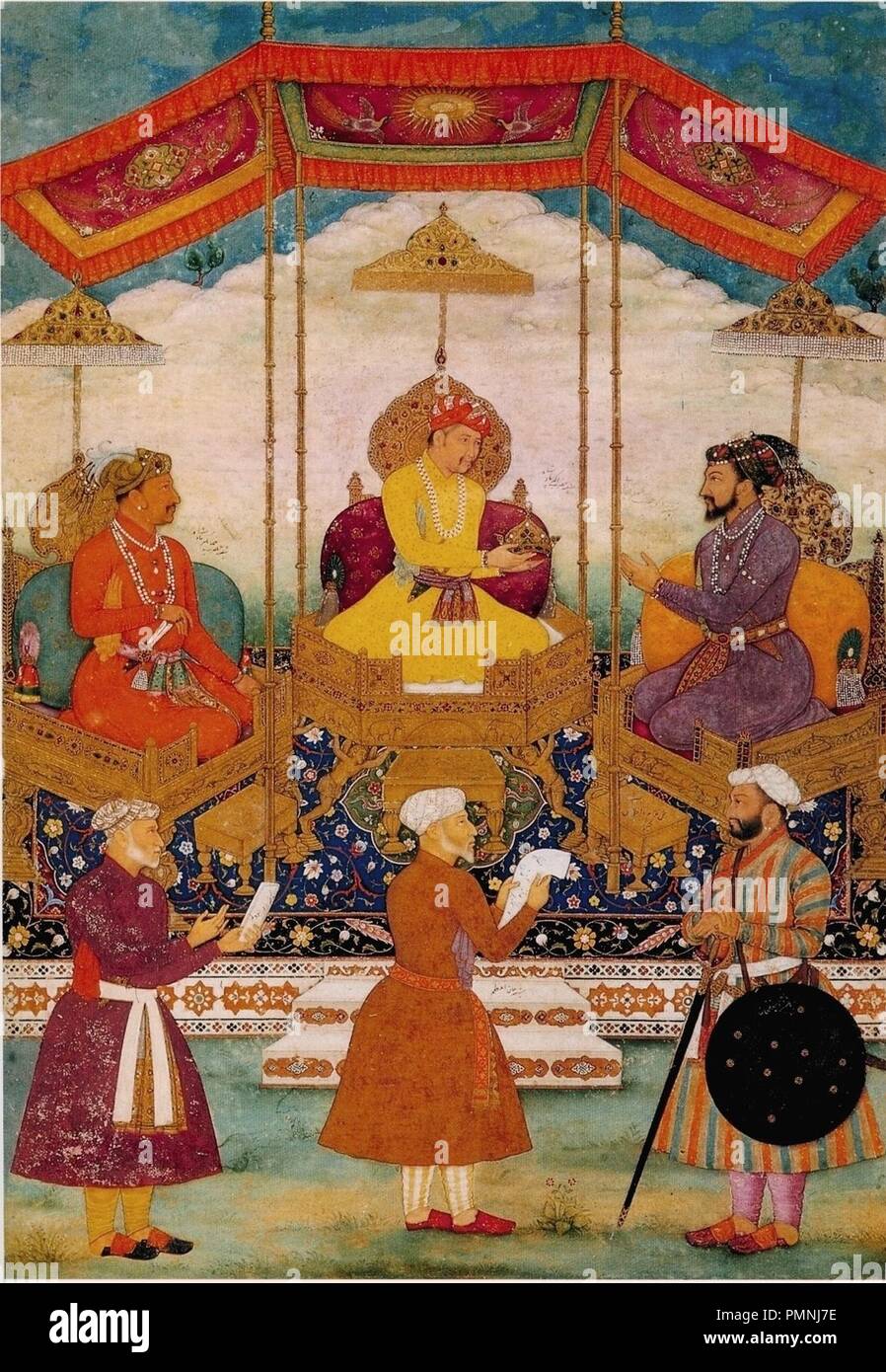Bichitr. Akbar Hands His Imperial Crown to Shah Jahan. A page from ...