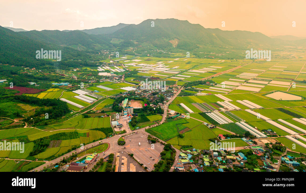 Aerial view of korean traditional folk village in Suncheon city of ...