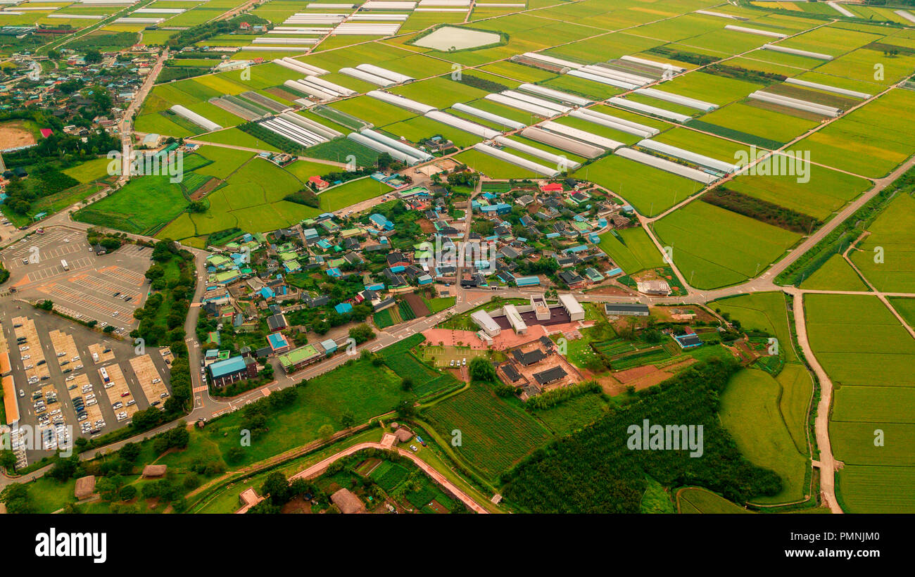 Aerial view of korean traditional folk village in Suncheon city of ...