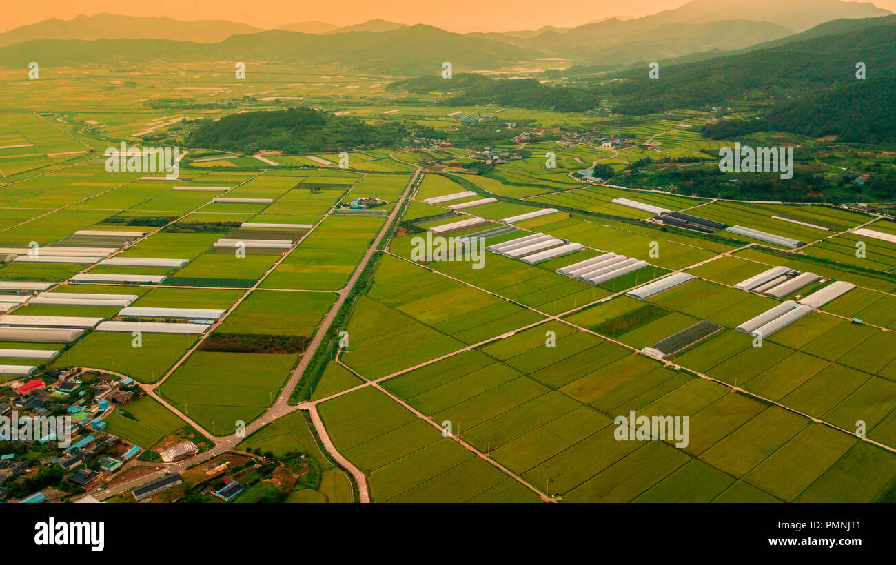 Aerial view of korean traditional folk village in Suncheon city of ...