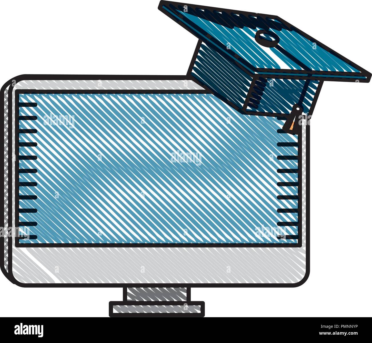 computer with graduation hat vector illustration design Stock Vector ...