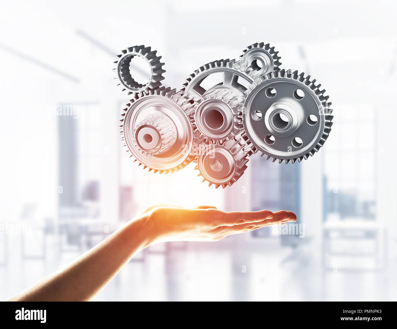 Concept of teamwork and cooperation presented with working gear engine ...