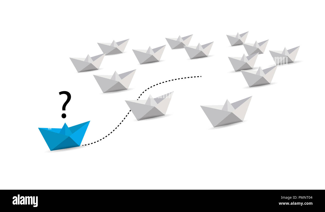 paper boat leader with questions. leadership questions. blue boat ...