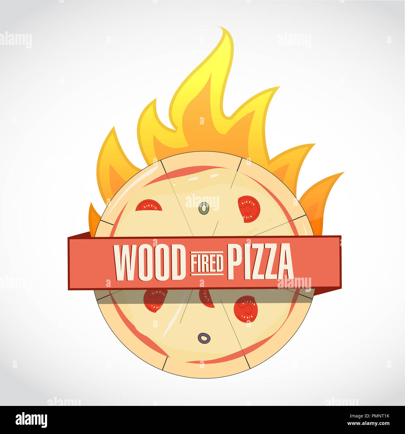 Wood fired pizza icon sign. Ribbon sign, graphic design. isolated over ...