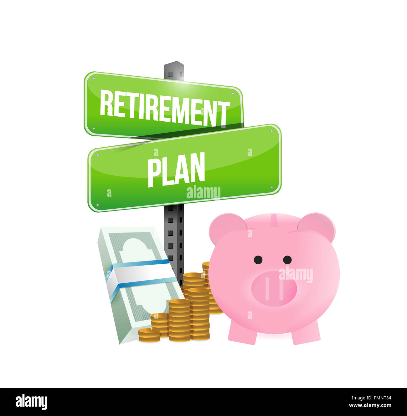 Retirement plan pig safe and money sign. Vector illustration design ...