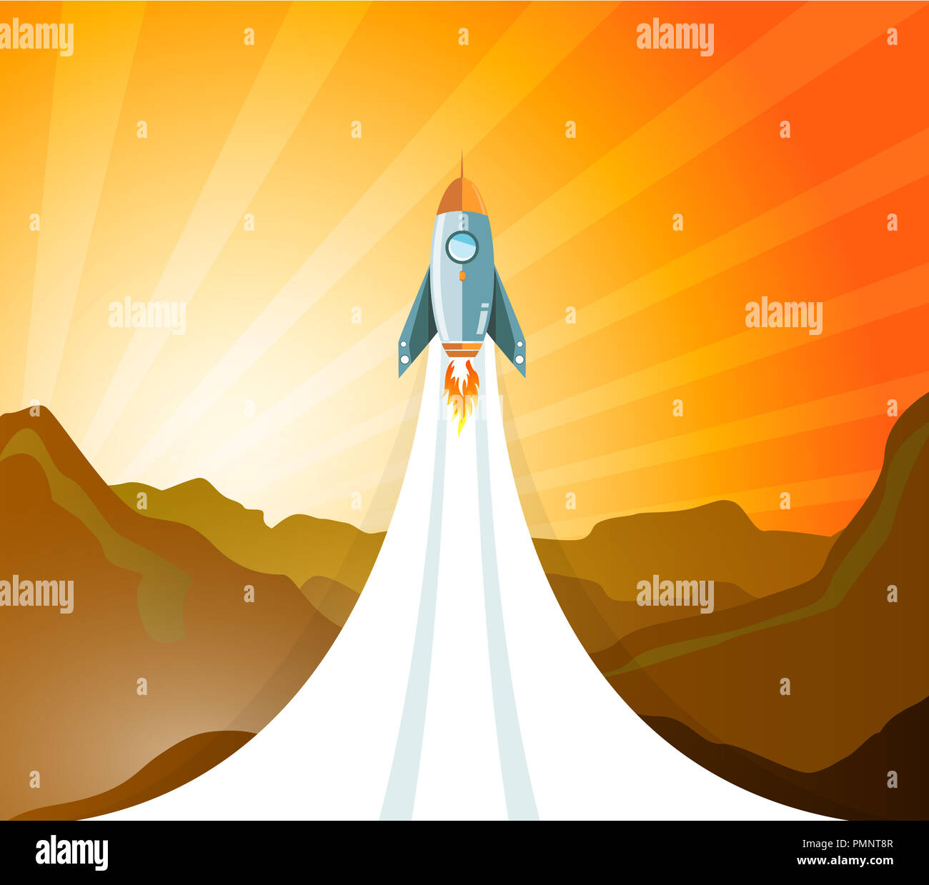 Illustration of a cartoon spaceship landing on martian red desert ...