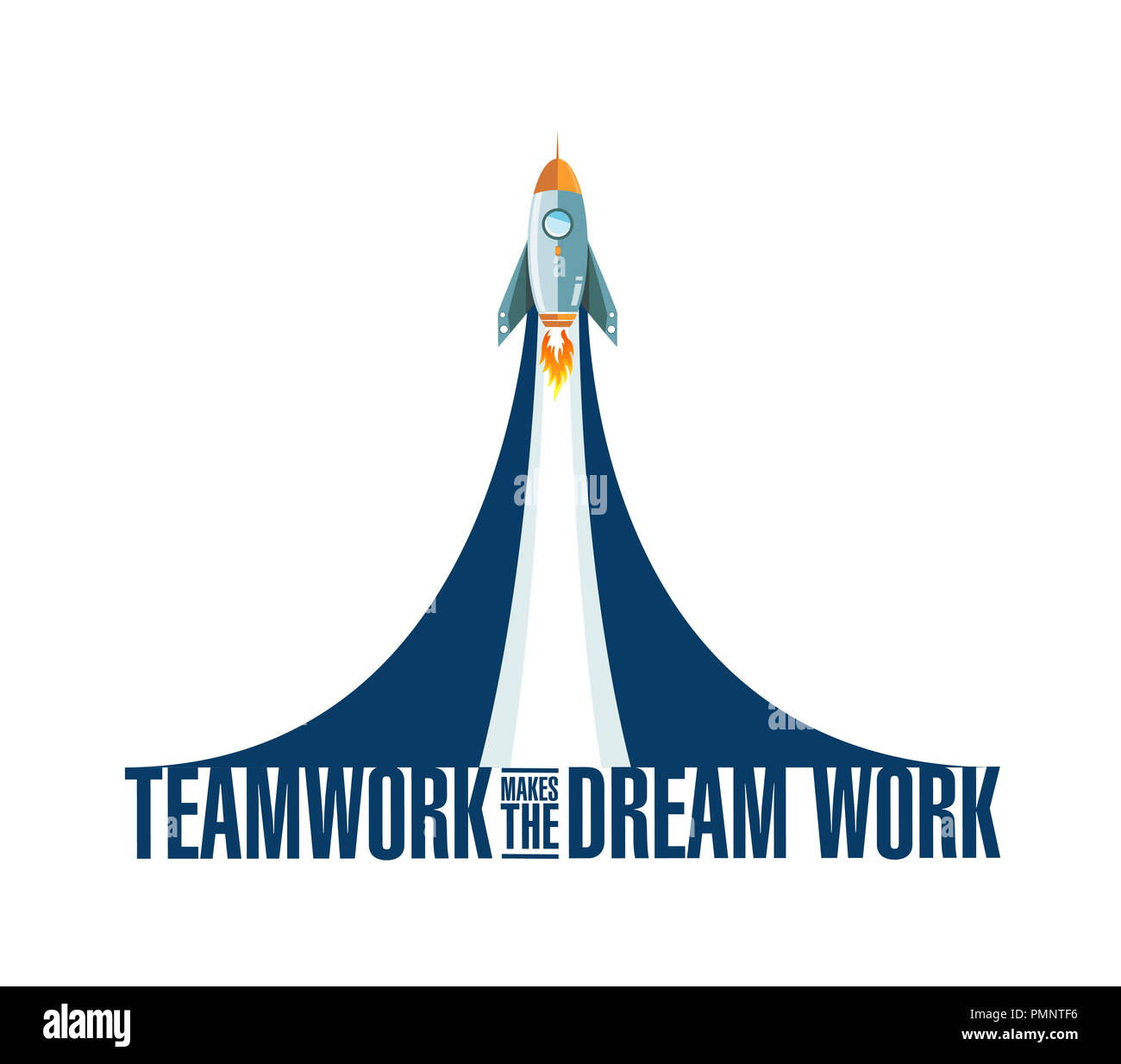 Teamwork makes the dream work rocket smoke message illustration ...
