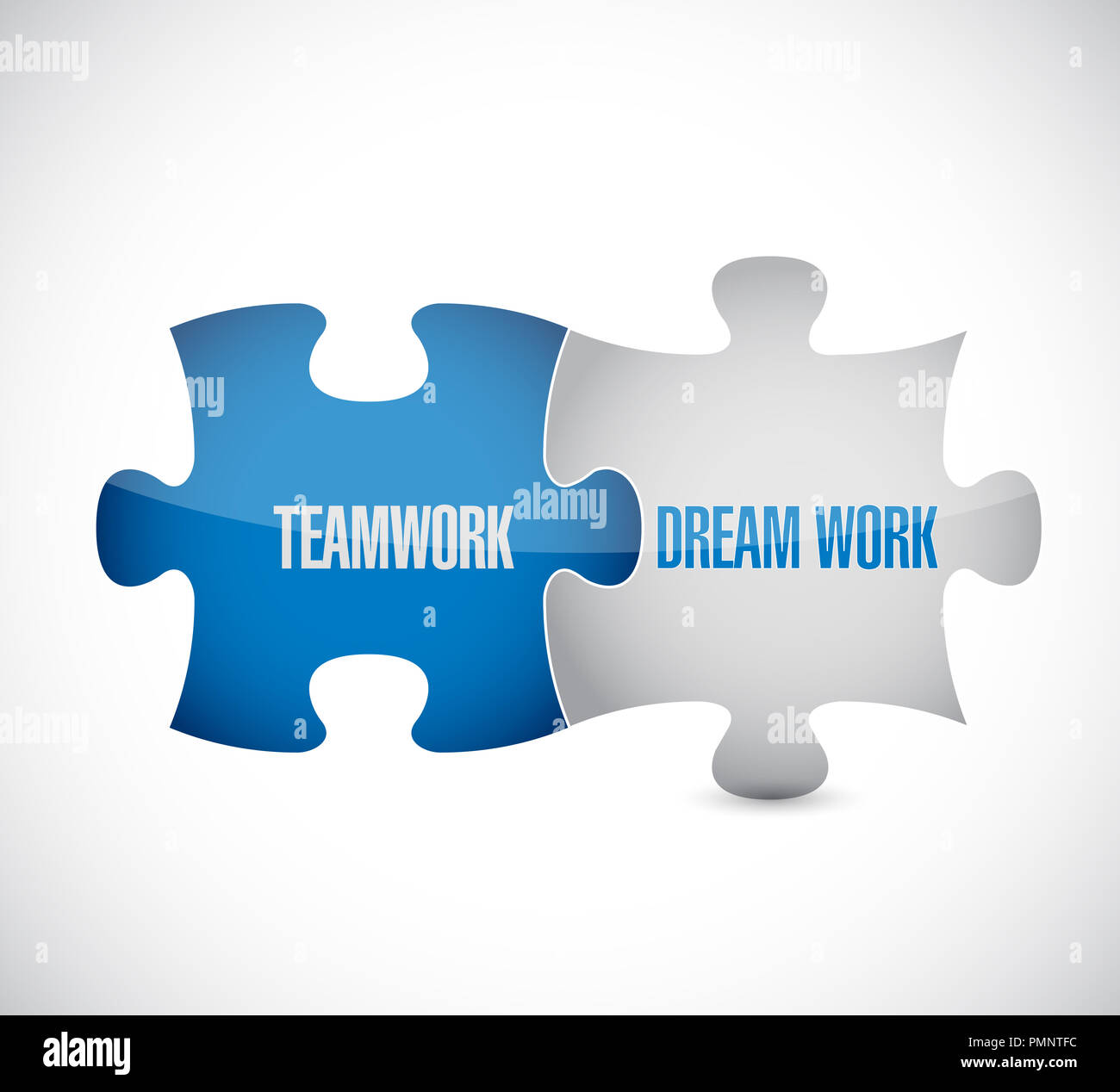 Teamwork makes the dream work puzzle pieces message concept, isolated ...