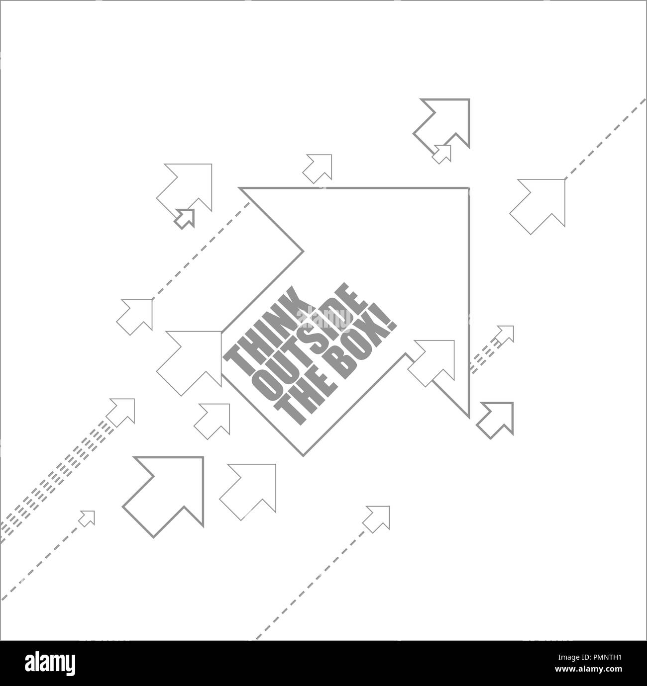 think outside the box multiple arrows following a leader concept ...
